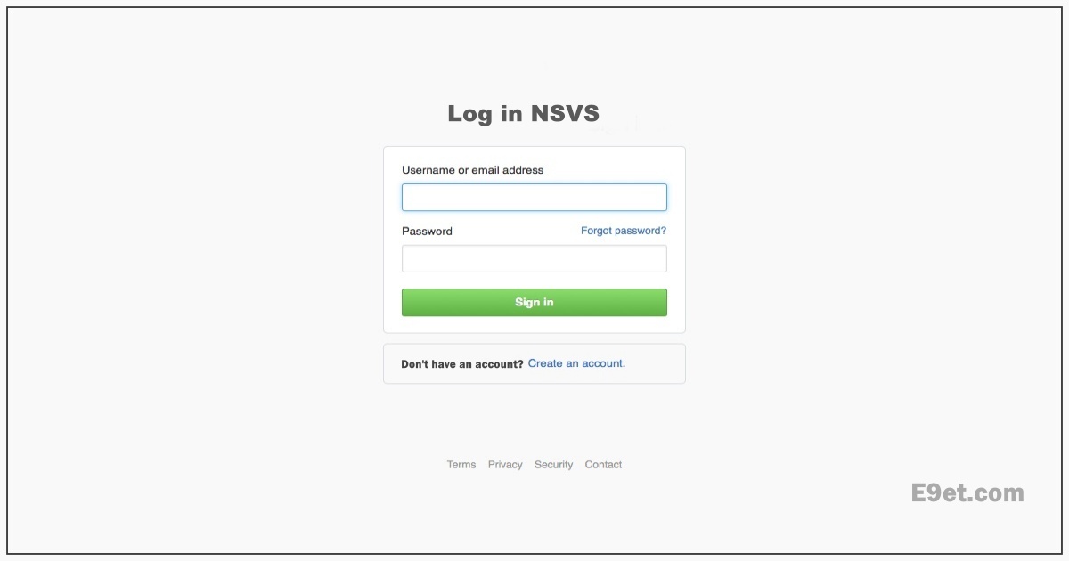 Portal de inicio de sesión de NSVS, Registrarse, Restablecer contraseña